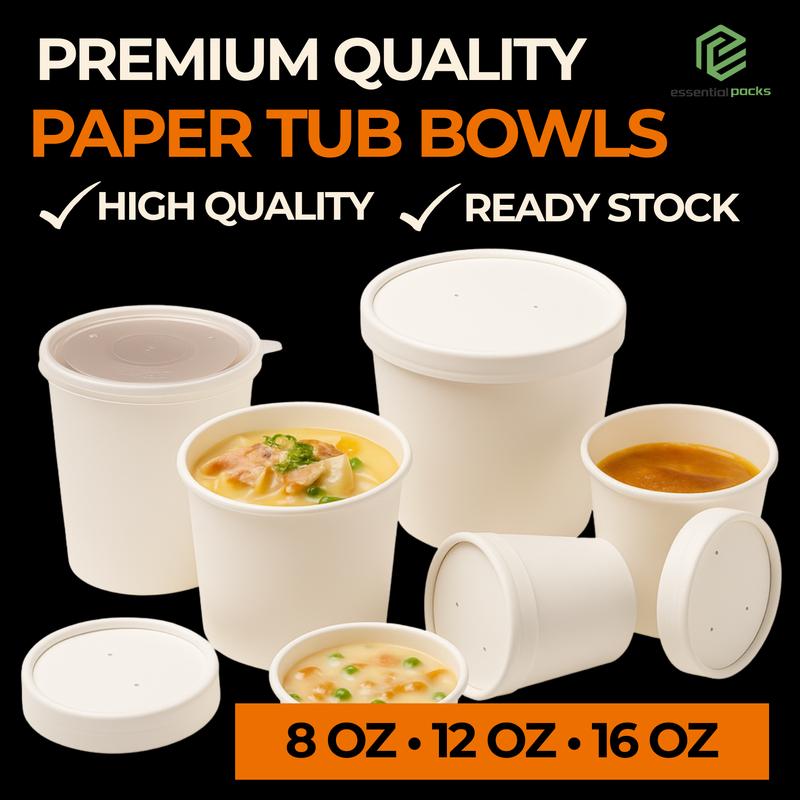 [HIGH QUALITY] White Paper Tub Bowl with Lid 8oz/12oz /16oz Premium ...