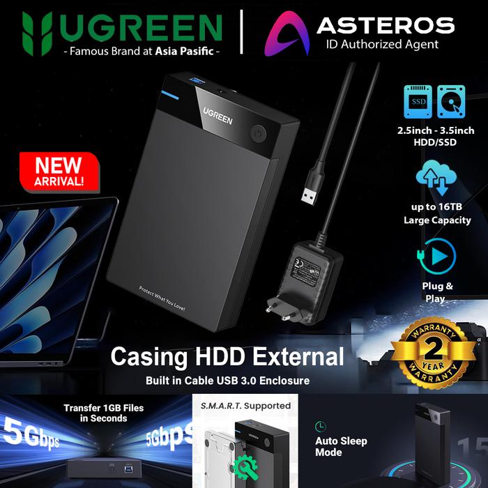 Promo UGREEN Enclosure Casing HDD SSD SATA 2.5 3.5 inch USB 3.0 Hardisk ...