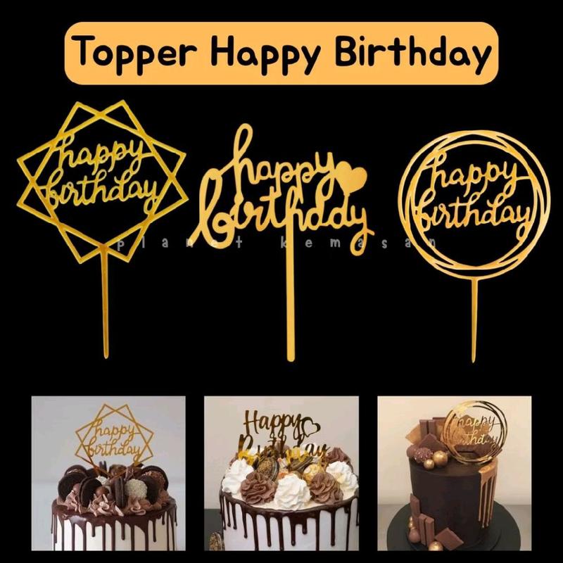 topper kue ultah topper gold topper Happy Birthday topper Tart - Shop ...