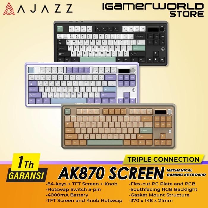 Jual Ajazz AK870 TKL Three Mode 2.4Ghz Wireless Bluetooth 5.1 Wired RGB ...