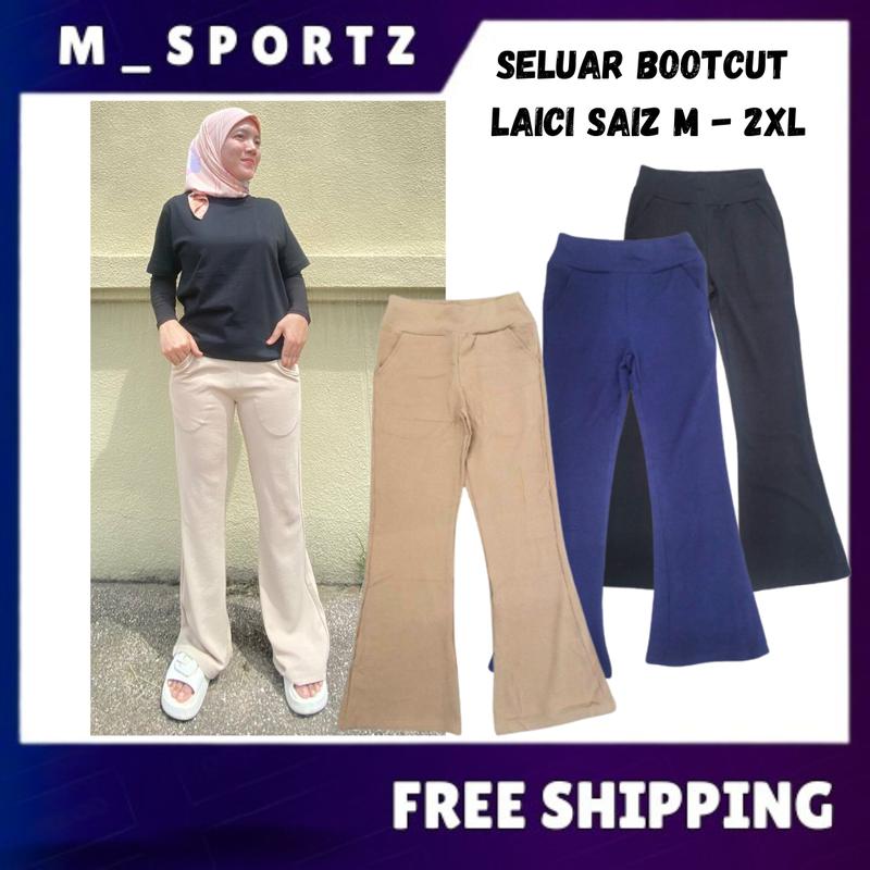 Seluar Bootcut Wanita Kain Laici Perempuan Ukuran M, L, XL, 2XL ...