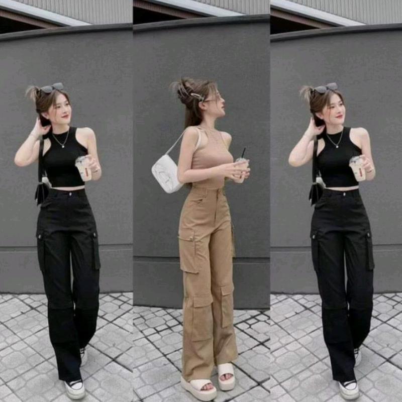 Street Suit sleeveless crop top + Cargi pants coordinates preppy ...