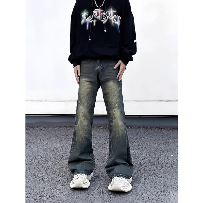 Seluar Bootcut Retro untuk lelaki, seluar jeans kaki lebar lurus ...