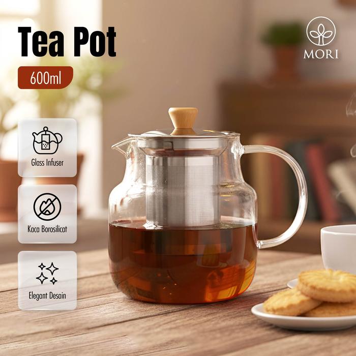 Promo MORI Serene Glass Tea Pot 600ml-1000ml Teko Teh Kaca Borosilicate ...