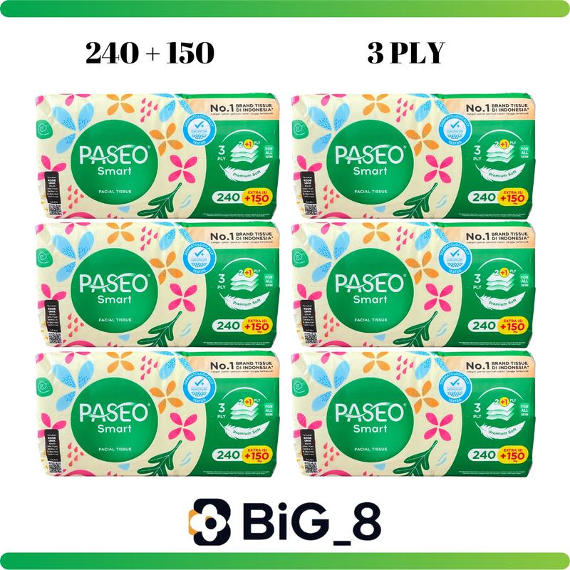 PASEO SMART FACIAL TISSUE 240+150 SHEETS 3 PLY (PAKET 6 PCS) - Shop ...