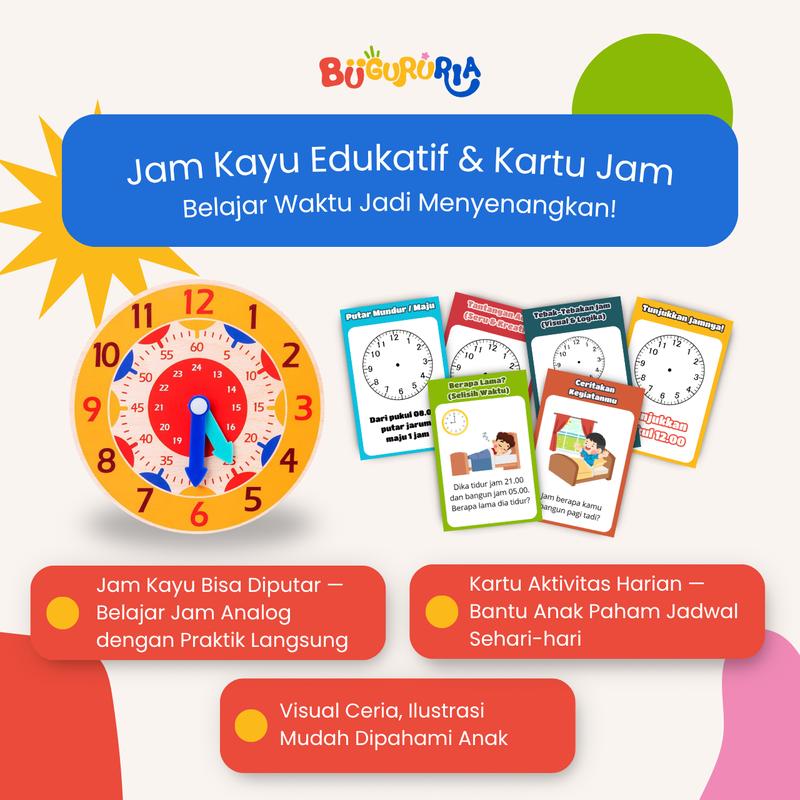 BuGuruRia – Jam Kayu Edukatif & Kartu Aktivitas Waktu | Belajar - Shop ...