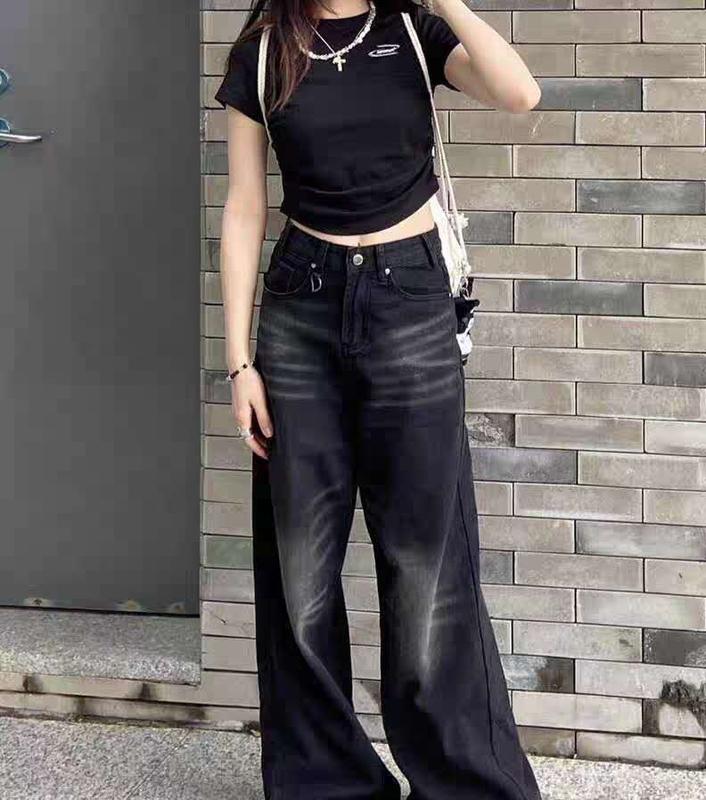 XinDou american retro distressed wide-leg pants for women high - TikTok ...
