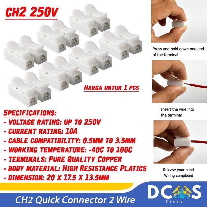 CH2 Quick Connector 2 Wire Spring Terminal Sambungan Kabel Listrik 2P ...