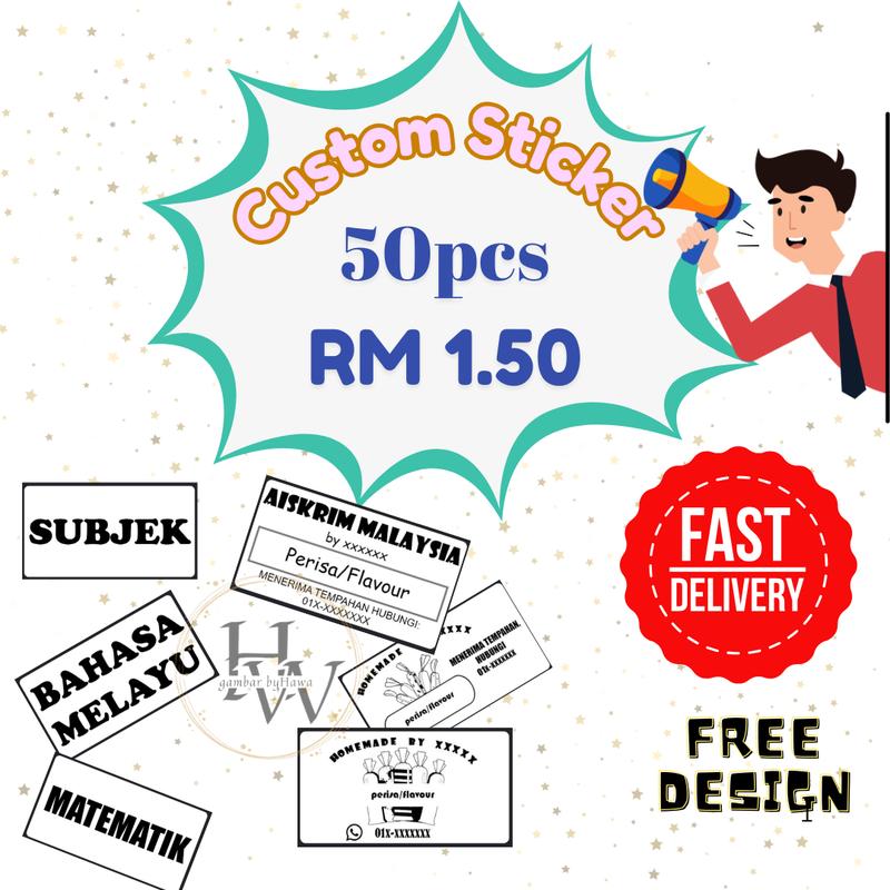 CUSTOM STICKER NAMA KELAS/SUBJEK/MAKANAN (50pcs) BOLEH MIX/CAMPUR ...
