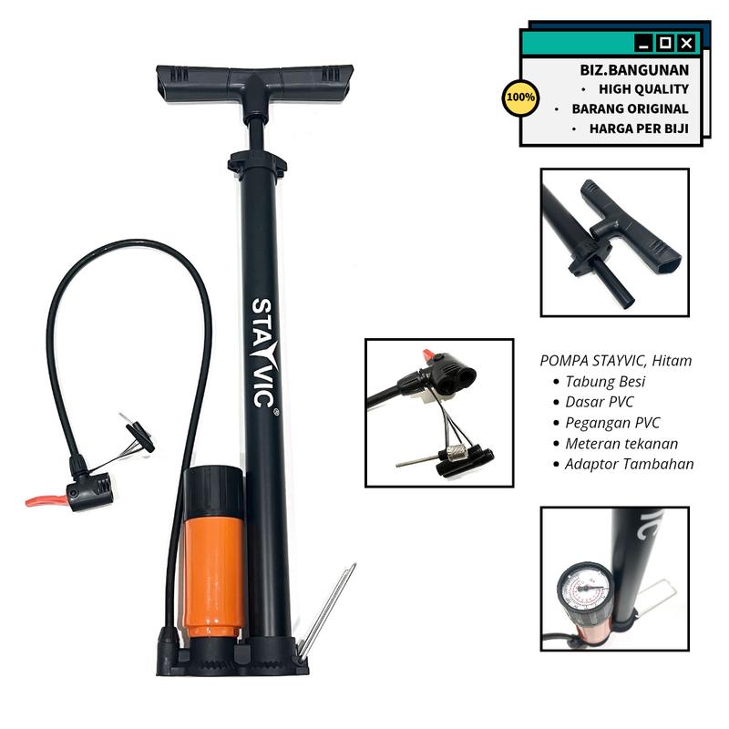 POMPA ANGIN TABUNG + METER HITAM- KOMPA RODA BAN SEPEDA MOTO - Shop ...