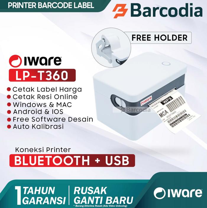 Promo IWARE PRINTER BARCODE LP-360 USB + Bluetooth Label Thermal 80mm FREE HOLDER PRINTER ...