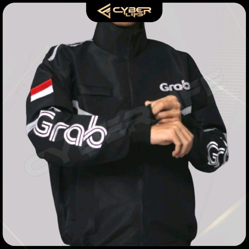 Jaket Grab Pria Ojol Hitam Full Bordir Semi Waterproof / Jaket Driver ...