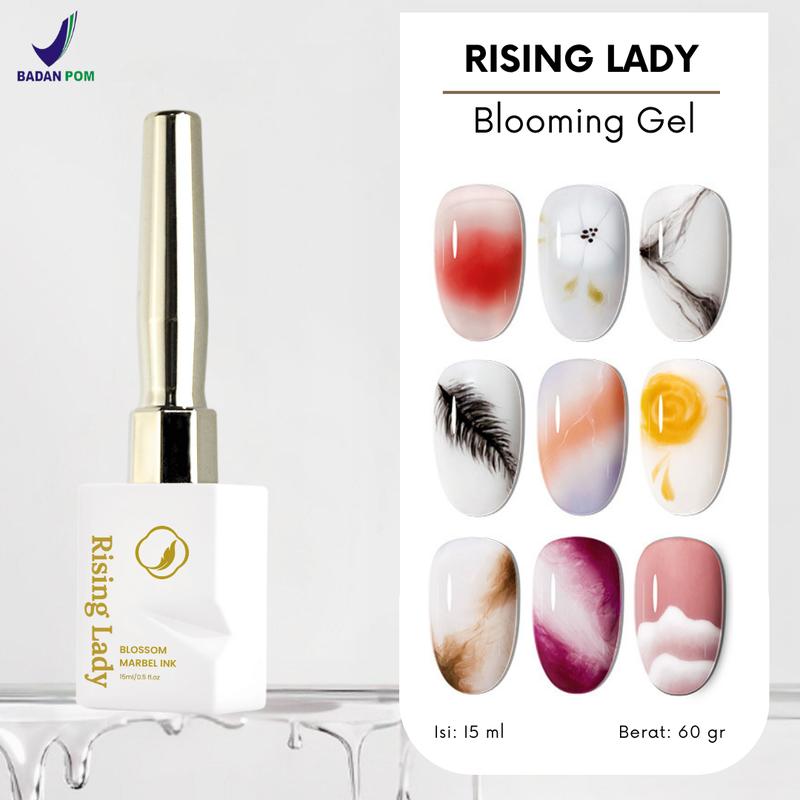 BPOM Rising Lady 15ml Fungsi Coat Kutek Gel Blooming Marbel Ink Kutek ...