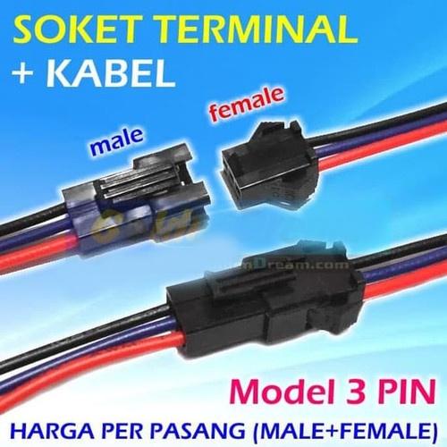 3P Soket Terminal Kabel Jantan Betina Konektor 3 Pin SM Socket EL DC ...