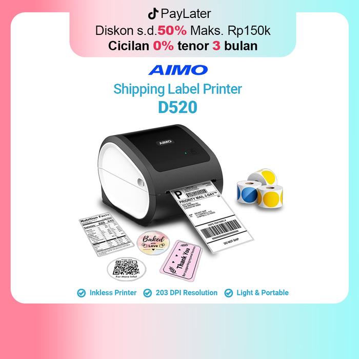Promo (2025 TEKNOLOGI TERBARU) AIMO D520 PRINTER RESI BARCODE THERMAL ...