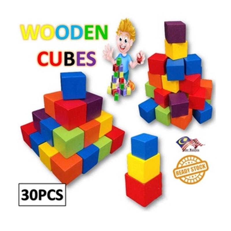 [30pcs] 3cm Wooden Cubes Early Learning Maths Building Block - TikTok ...