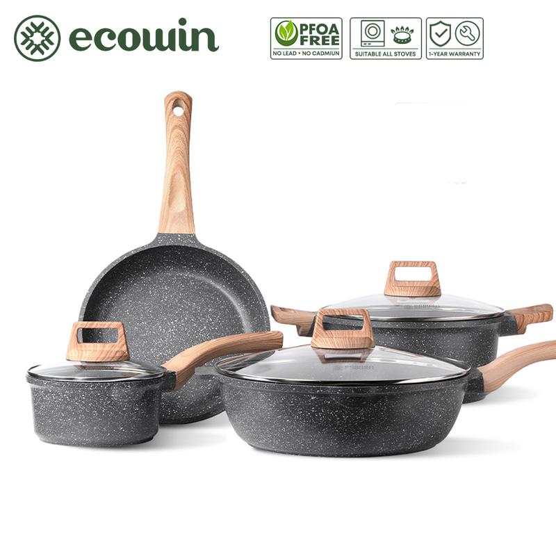 ecowin Black Granite Cookware Set Non Stick Pan Set with lid - TikTok ...