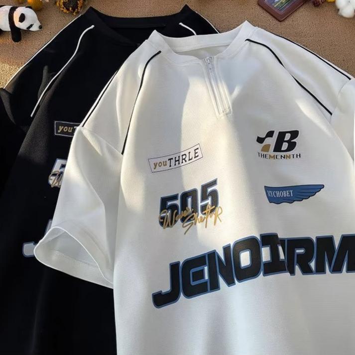 Kemeja-T Zip Motosikal Bersaiz Besar, Fesyen Korea, Pakaian Musim ...