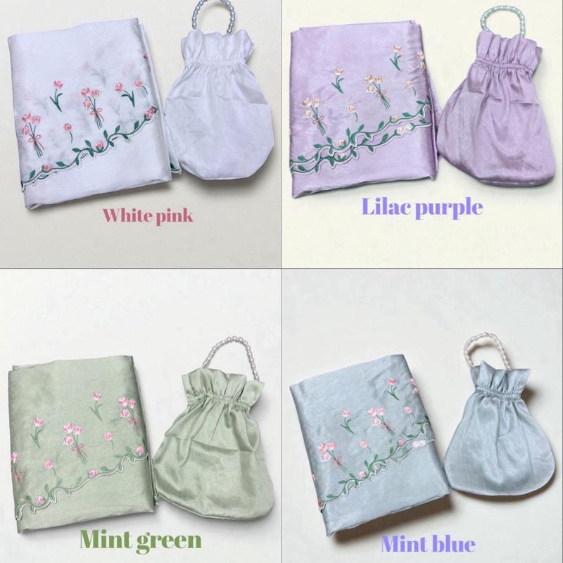 Telekung Loanna Satin Silk Floral Emboss - comes with pouch bag ...