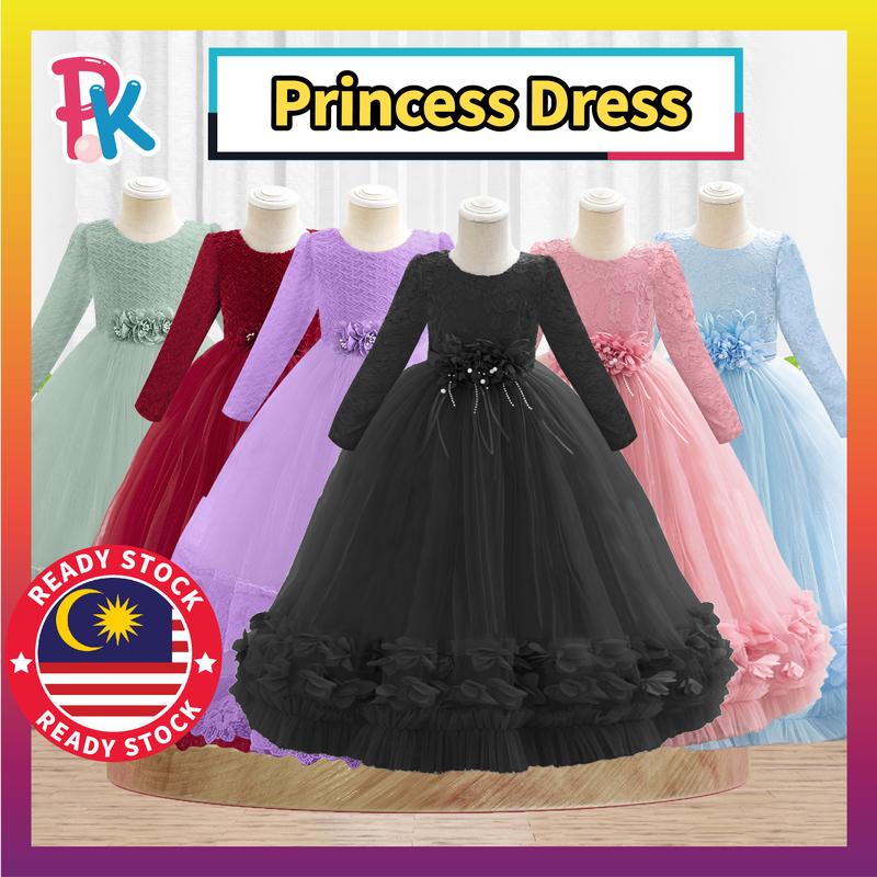 [5-9±Yrs] Gaun Budak Kids Dress Retro Princess Girl Dress Kembang ...