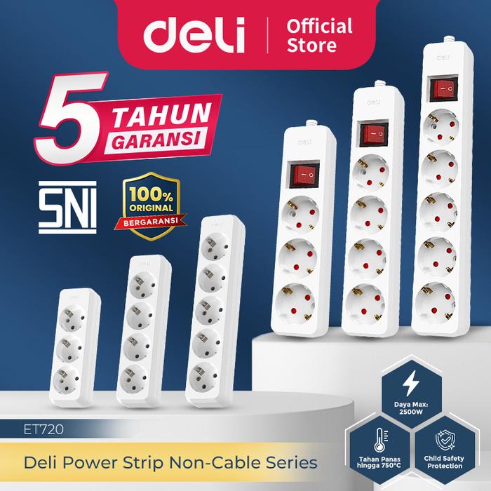 Promo Deli Stop Kontak 3/4/5 Lubang Tanpa Kabel Dengan Saklar Switch ...