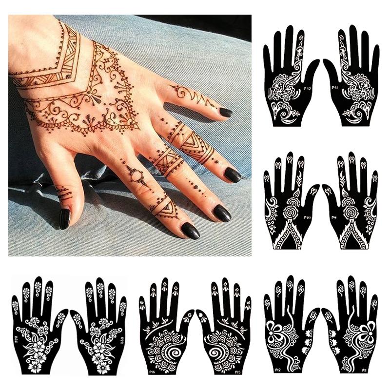 Temporary Tattoo Stencil Hand Henna DIY Body Art Sticker Template ...