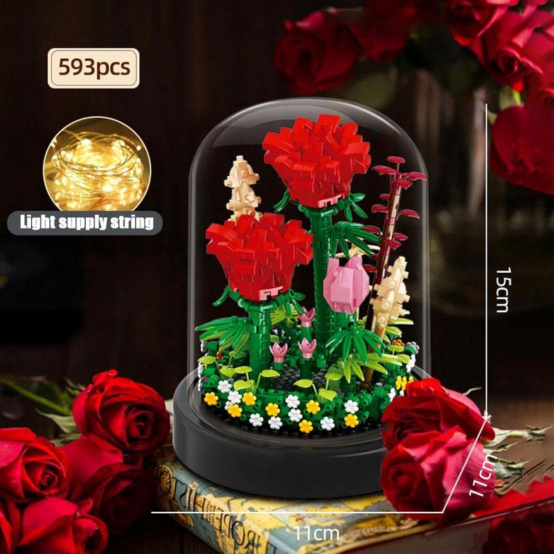 Blok binaan bunga bonsai, mainan dengan penutup habuk dan lampu ...