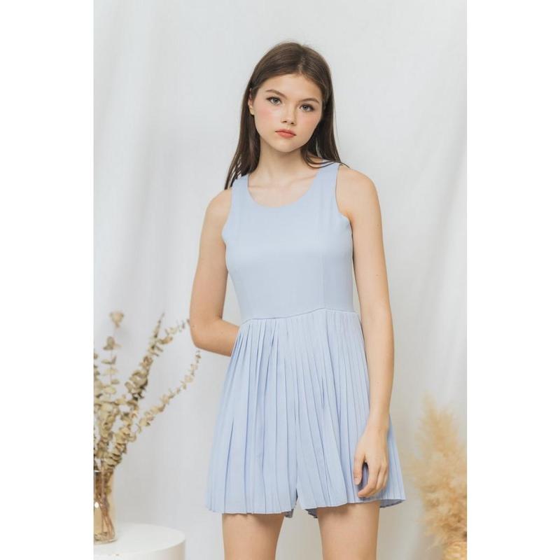 TSW Lavonna Pleated Dress Romper in Baby Blue - TikTok Shop Singapore