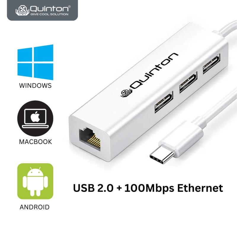 QUINTON Adapter converter USB Type C to Lan RJ45 Hub usb 4 Port - Shop ...