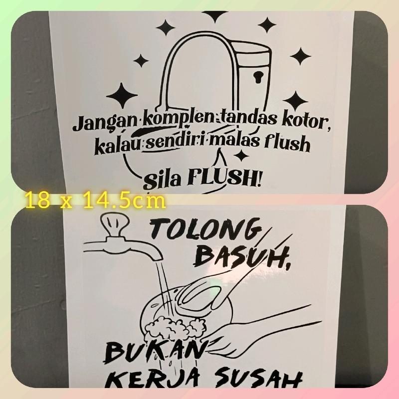 Stiker Peringatan Dapur Tandas Tolong Basuh Sila Flush Transparent ...