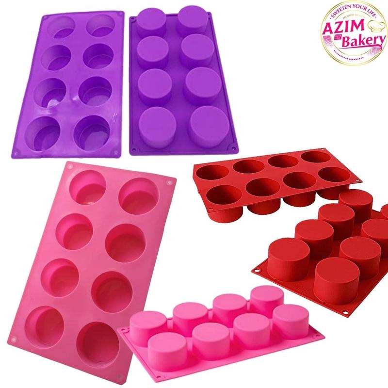 Acuan Silikon Bulat | 8 Cavity Cylinder Silicone Mold | Cupcake ...