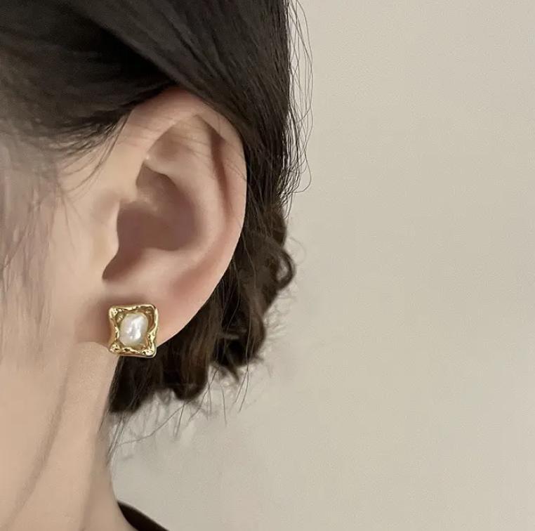 Sumping Kencana RIGEL Irregular Wrinkled Square Pearl Earrings - Shop ...