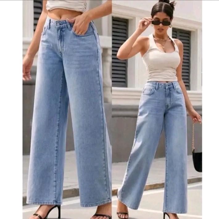 Wide Leg Ladies Jeans Palazzo Ready Stocks Denim Cutting Kain - TikTok ...