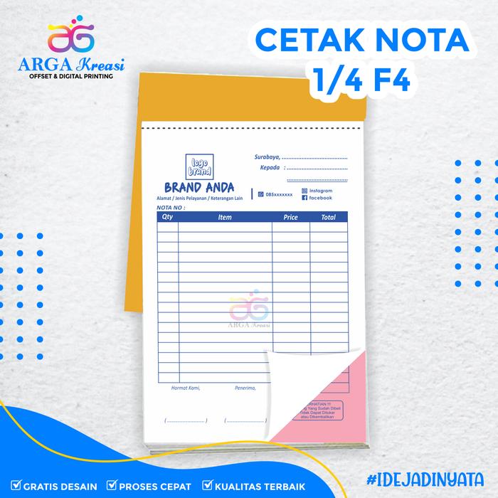 Jual Cetak Nota Custom 1/4 F4 1 Ply / 2 Ply / 3 Ply NCR Bon Kwitansi ...