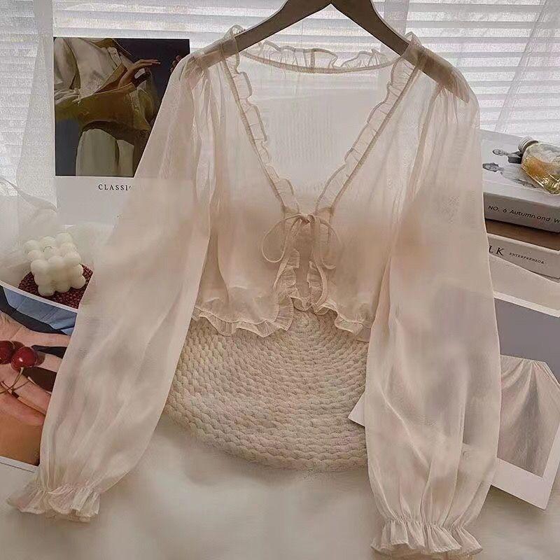 BTY - เสื้อคาร์ดิแกนผ้าชีฟองแขนยาวผู้หญิง คอวี กันแดด - TikTok Shop ...