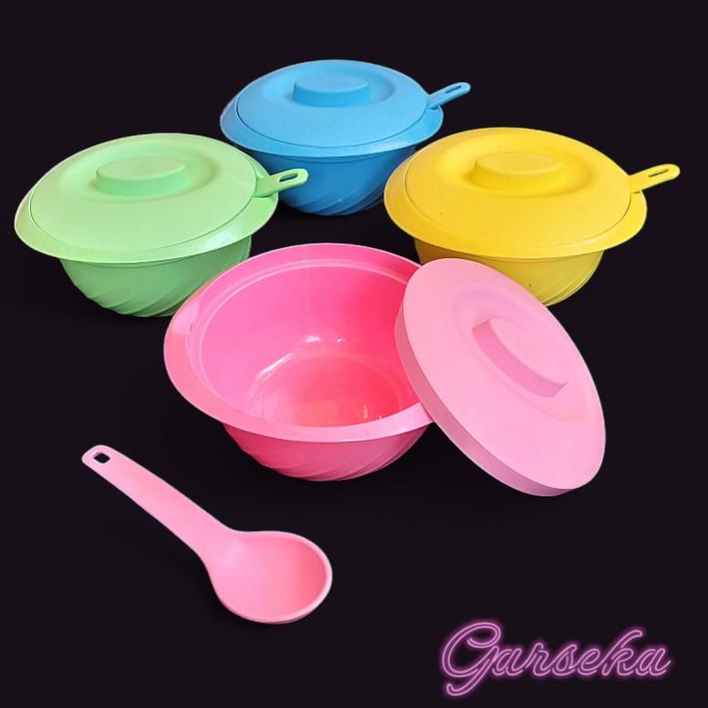 mangkuk sayur set + sendok dan tutup bahan plastik halus tebal anti ...