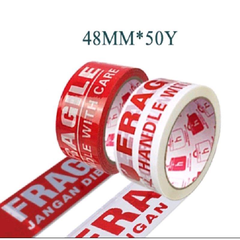 lakban merah putih fragil 48mm 50yard isolasi perekat /dangerous - Shop ...