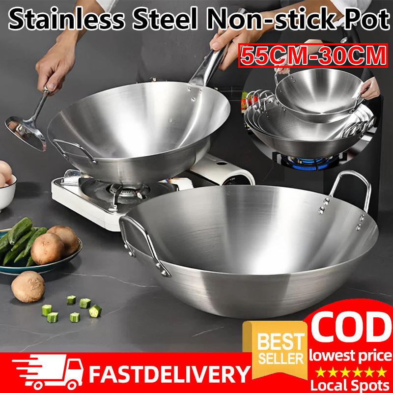 【Big Size】Non-stick 55/50/47CM Stainless Steel Wok Raging Fire - TikTok ...