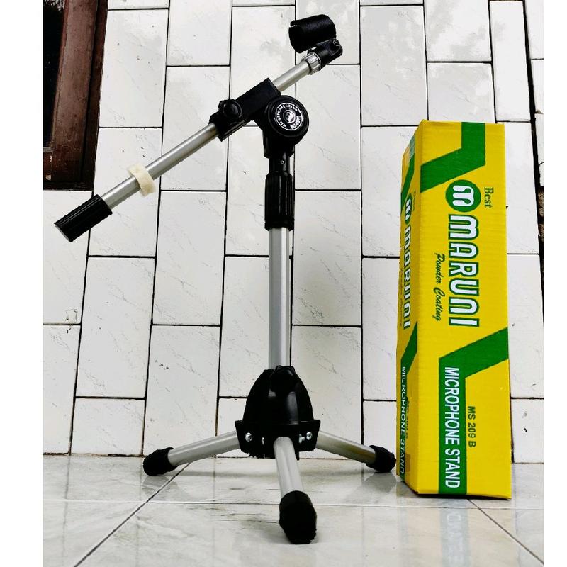 stand mic pendek maruni silver tiang/penyangga microphone + holder mic ...