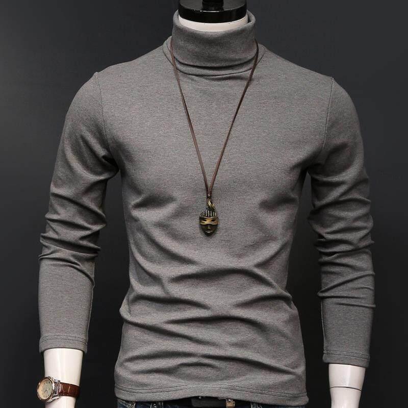 Kemeja-t turtleneck nipis untuk lelaki, baju lengan panjang dengan ...