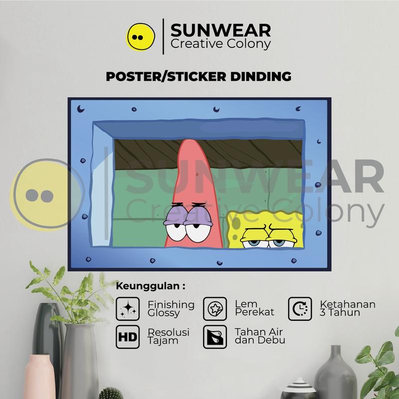 Poster Jendela Krusty Krab Patrick dan Spongebob mengintip Spongebob ...