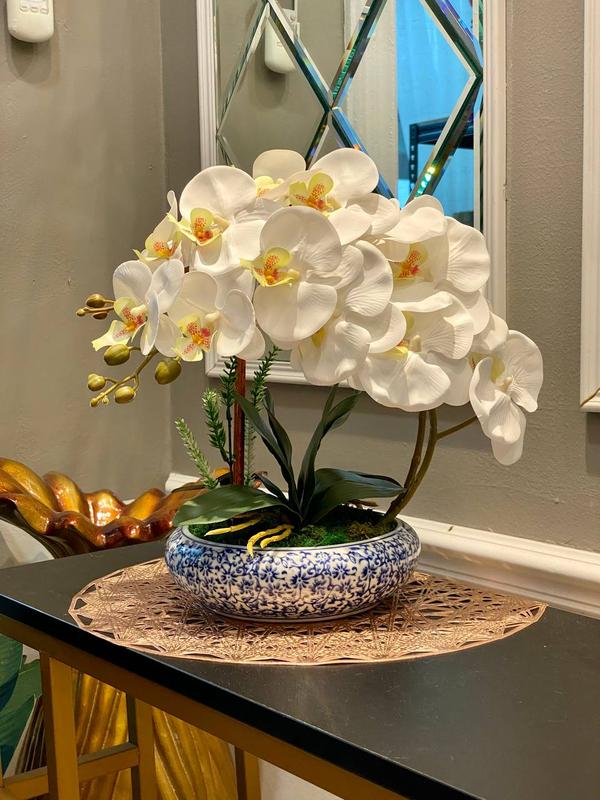 Gubahan bunga - 2 stalks orchids 3D Latex - pasu leper ceramic ...