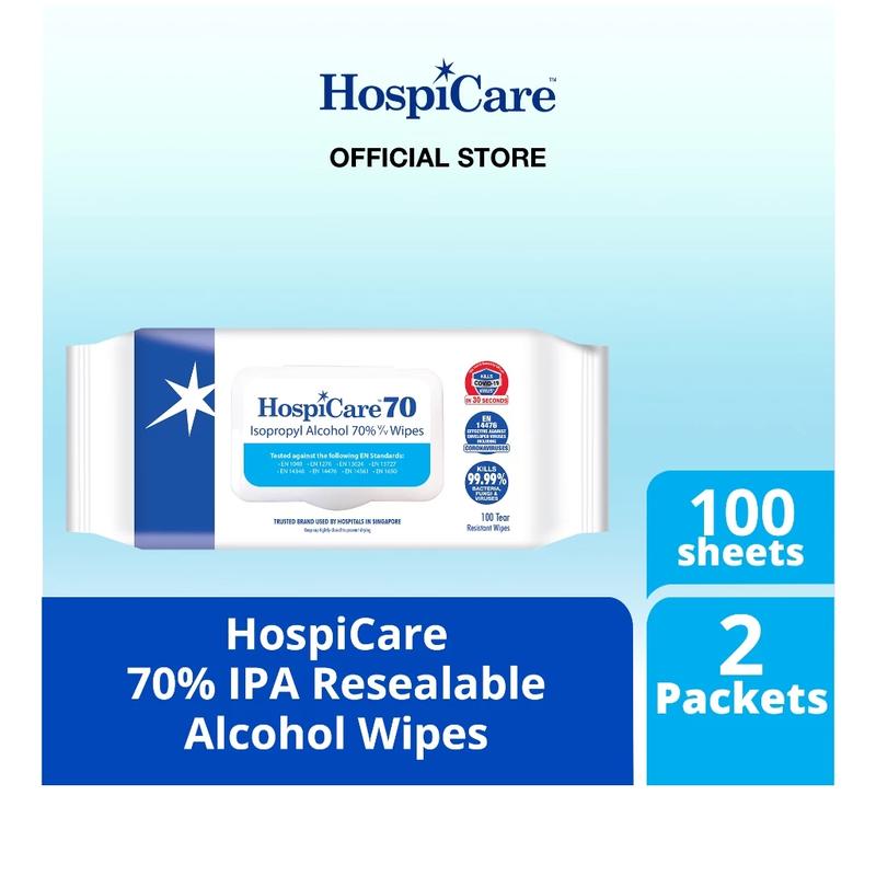 HospiCare 70% IPA Resealable Wipes 100 Sheets x 2 Packets - TikTok Shop ...