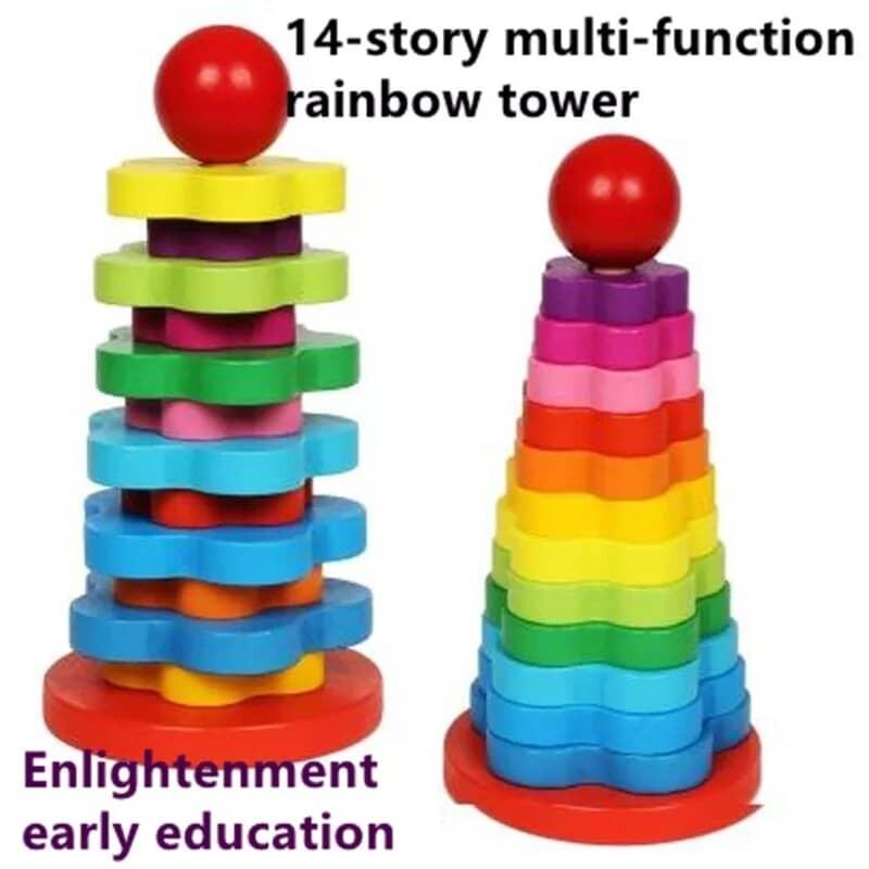 Montessori Wooden Rainbow Tower Building Block Fine Motor Skill ...