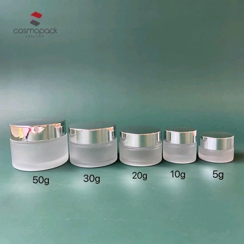 5g / 10g / 30g / 50g Frosted Glass Jar with Gloss Silver Cap & lid GJ6 ...