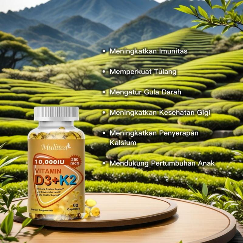 Vitamin D3+K2 10,000IU 250mcg (mk7) mulittea d3 k2 Softgel Meningkatkan ...