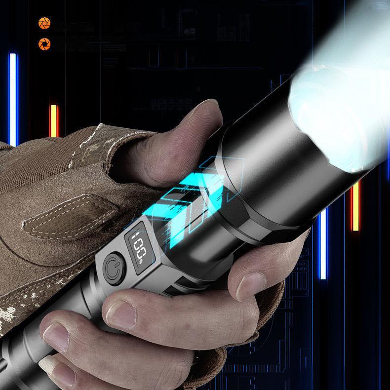 Super Bright LED Flashlight Zoomable With Power Display USB ...
