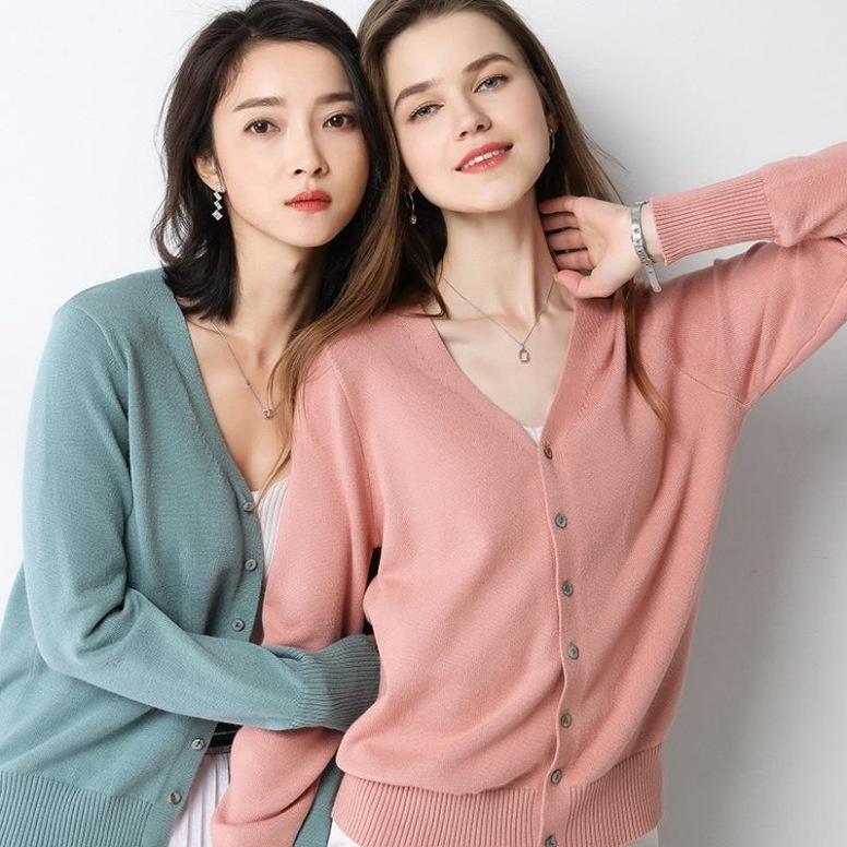 Sweater Longgar Kasual Lengan Panjang Wanita 8 Colors Women Button ...
