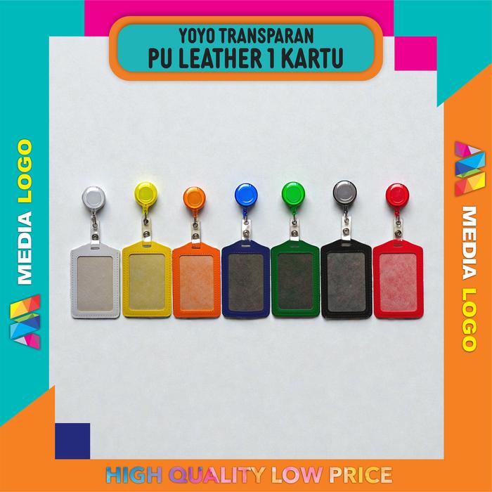 Jual Name Tag Yoyo Transparan dan Kulit PU 1 Kartu - Hitam, Custom Logo ...
