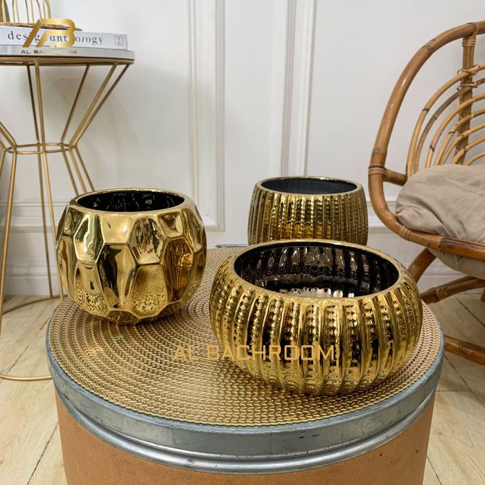 Promo VAS BUNGA HIAS GOLD GERIGI KERAMIK VAS BUNGA AESTHETIC RUANG TAMU ...